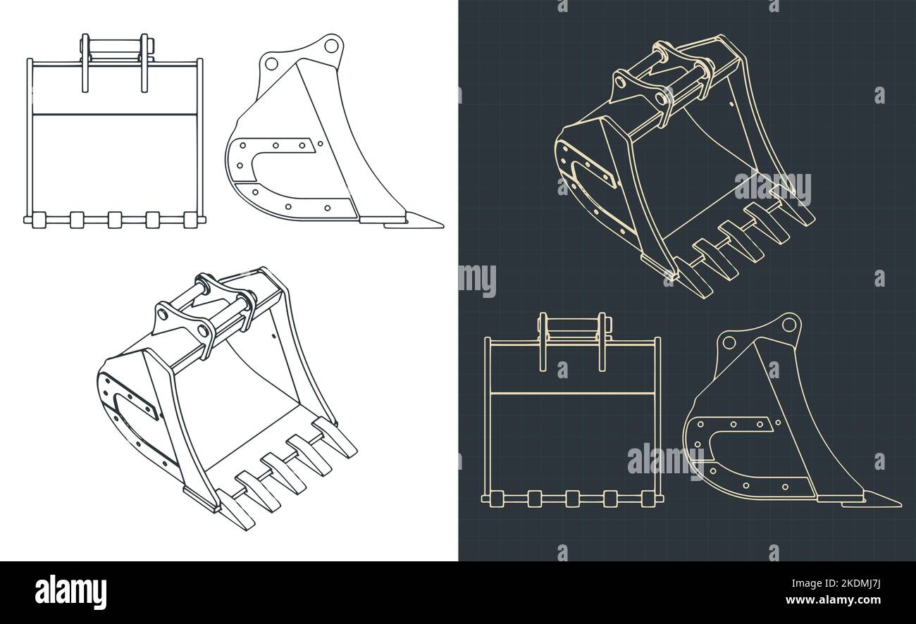 Stylized vector illustration of blueprints of rock bucket Stock Vector ...
