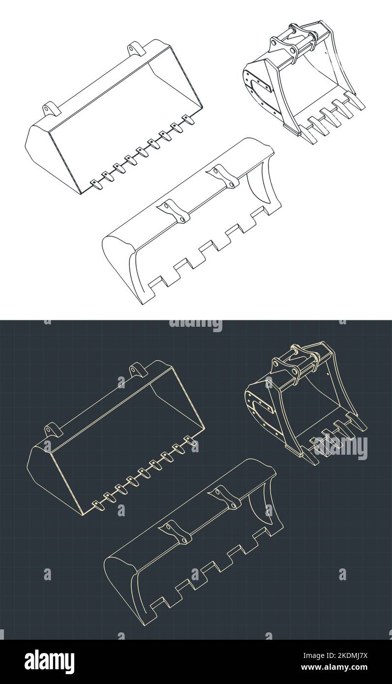 Stylized vector illustration of isometric blueprints of excavator ...
