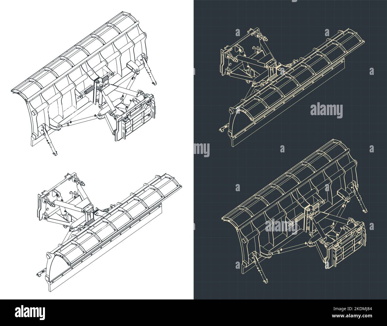 Stylized vector illustration of isometric blueprints of snow plow Stock ...