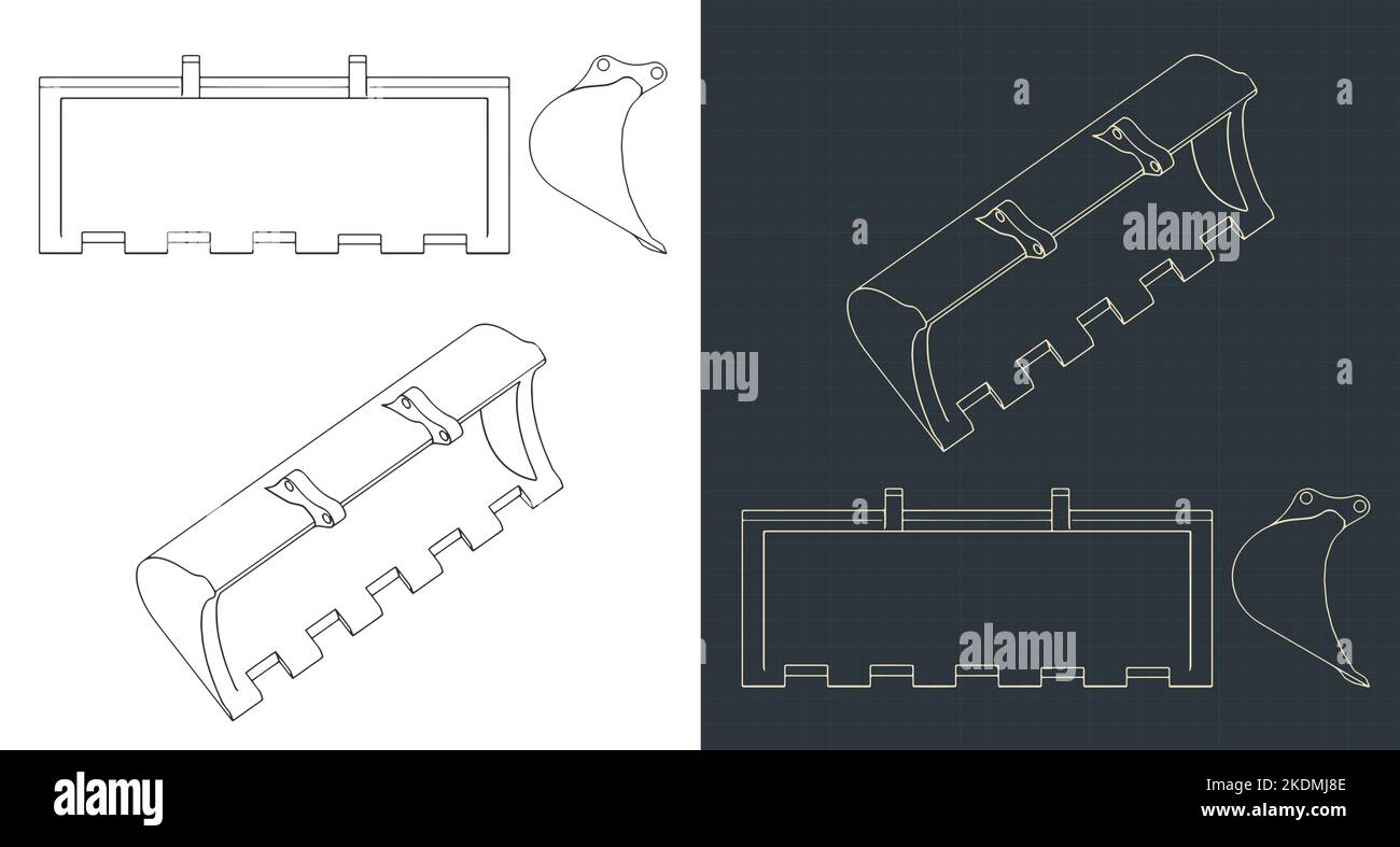 Stylized vector illustration of blueprints of loader Bucket Stock ...