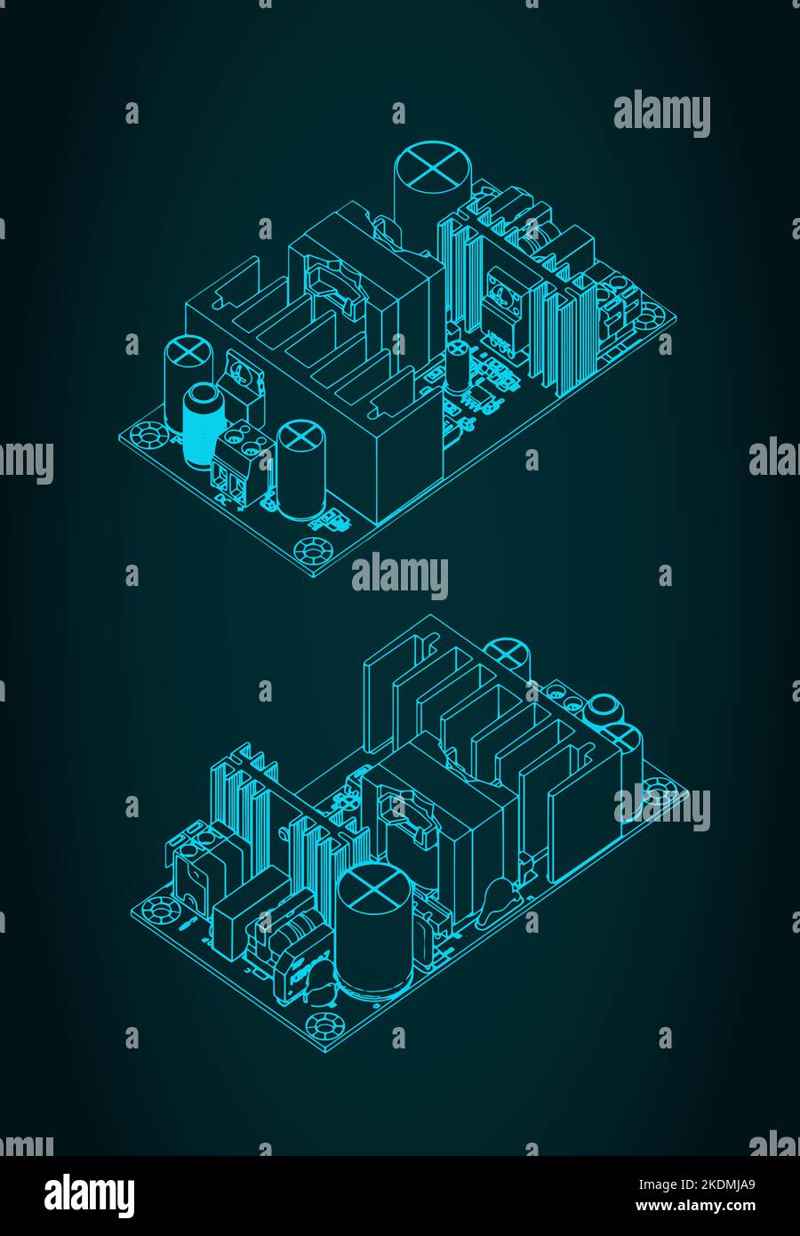Stylized vector illustration of isometric blueprints of power supply ...