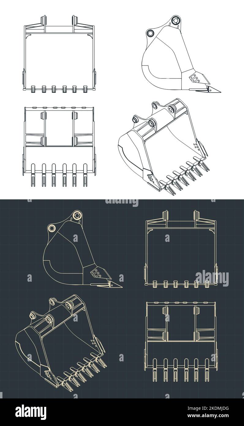 Stylized vector illustration of blueprints of excavator bucket Stock ...