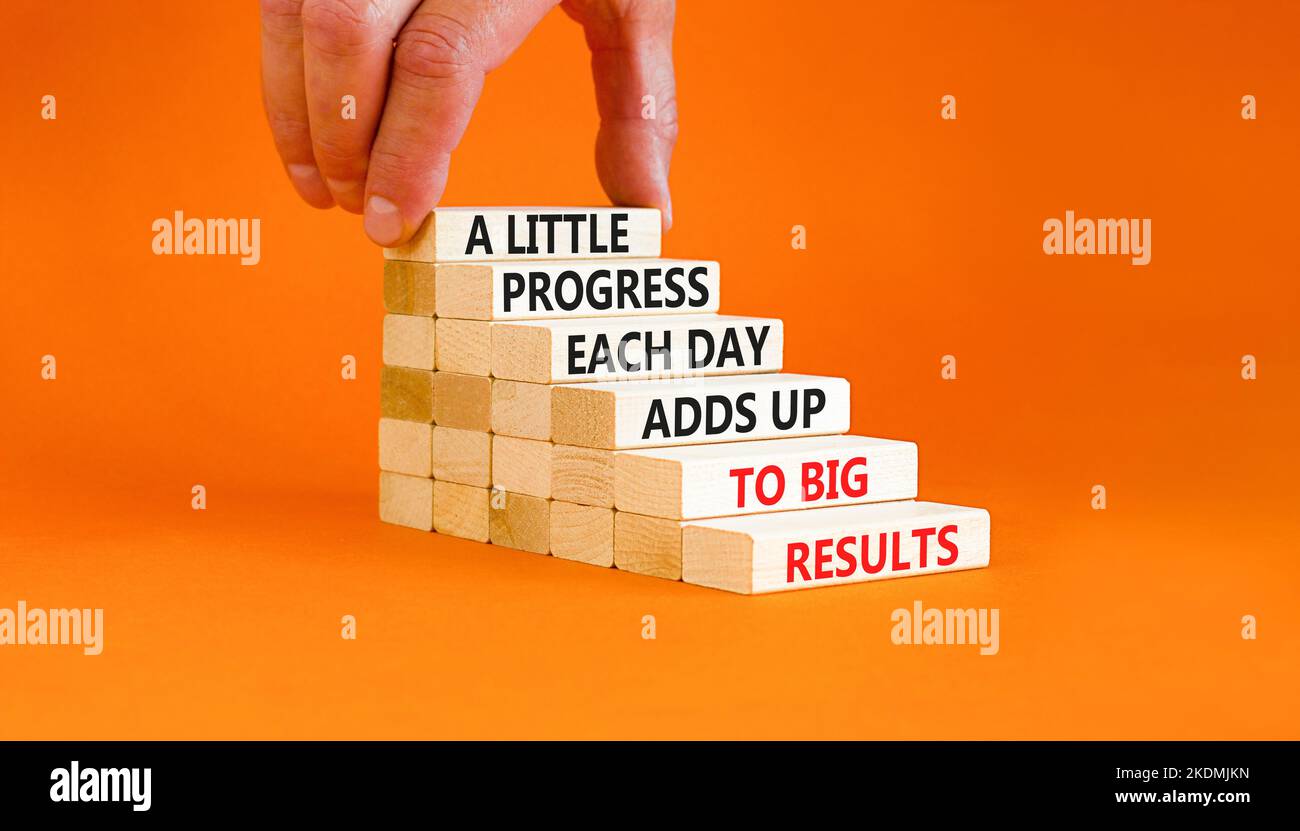Progress and result symbol. Concept words A little progress each day ...