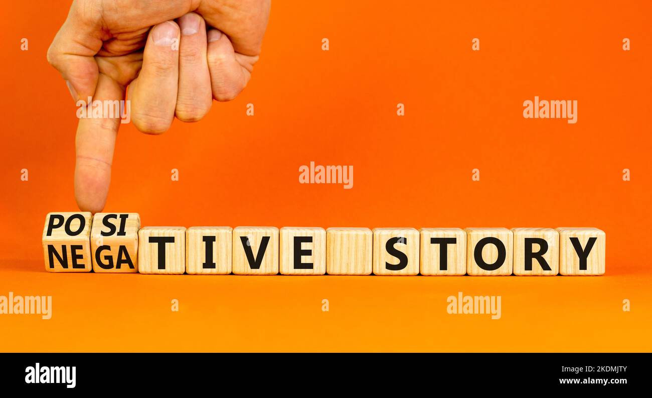 Positive or negative story symbol. Businessman turns cubes, changes ...