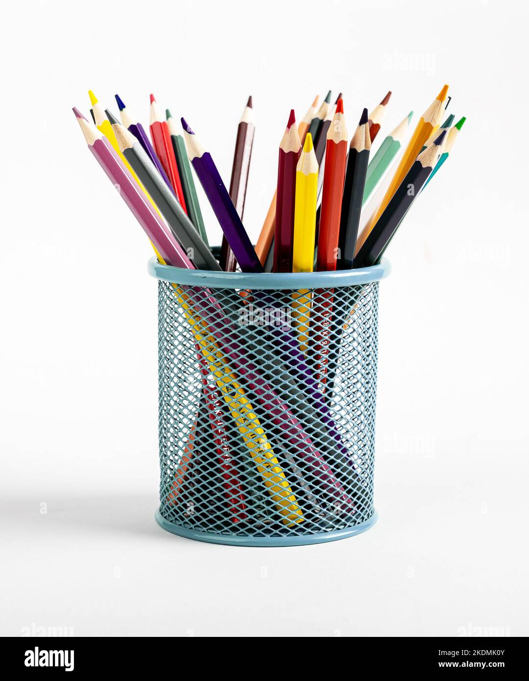 Coloured pencils holder, metal office container with tools of different ...