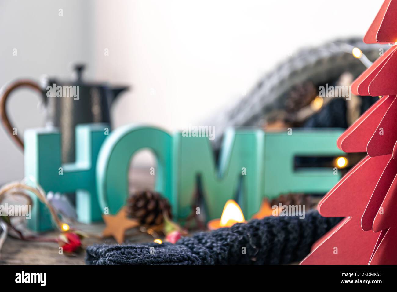 Cozy background with decorative word Home and home decor details Stock ...