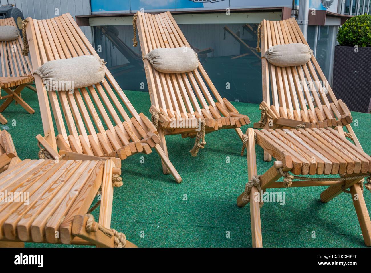 wooden deckchairs in the summer in Helsinki, Finland Stock Photo - Alamy
