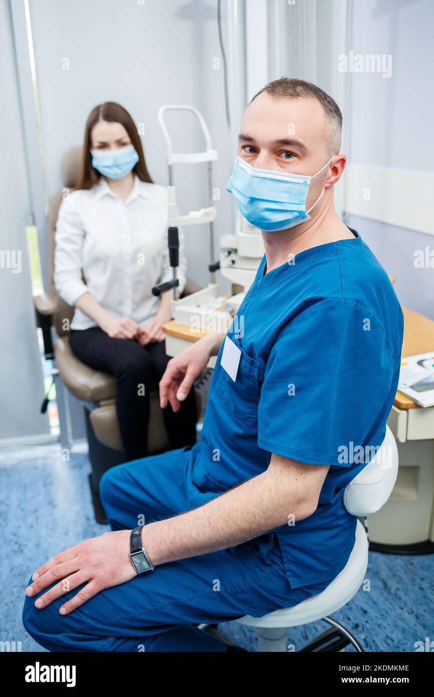 Ophthalmologist consultation in a modern new hospital. A modern doctor ...