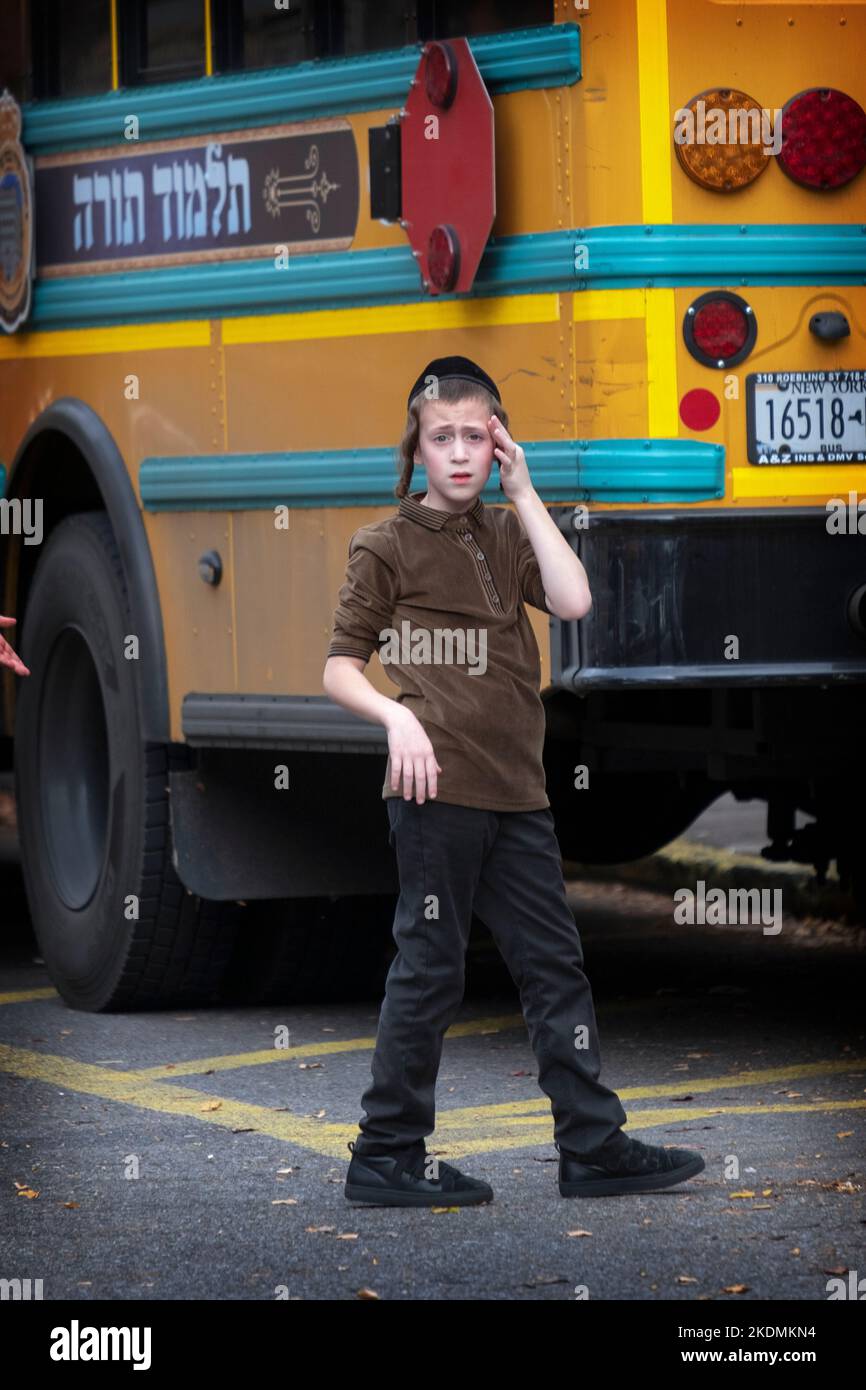 During recess at a Brooklyn yeshiva, an orthodox Jewish student plays ...