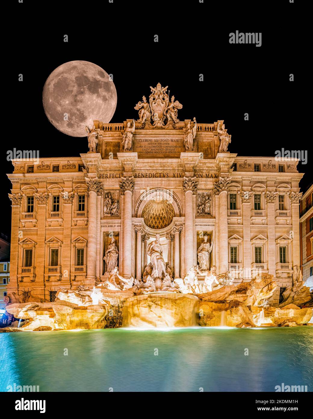 Fontana di Trevi by night under the moon, Rome, Italy Stock Photo - Alamy
