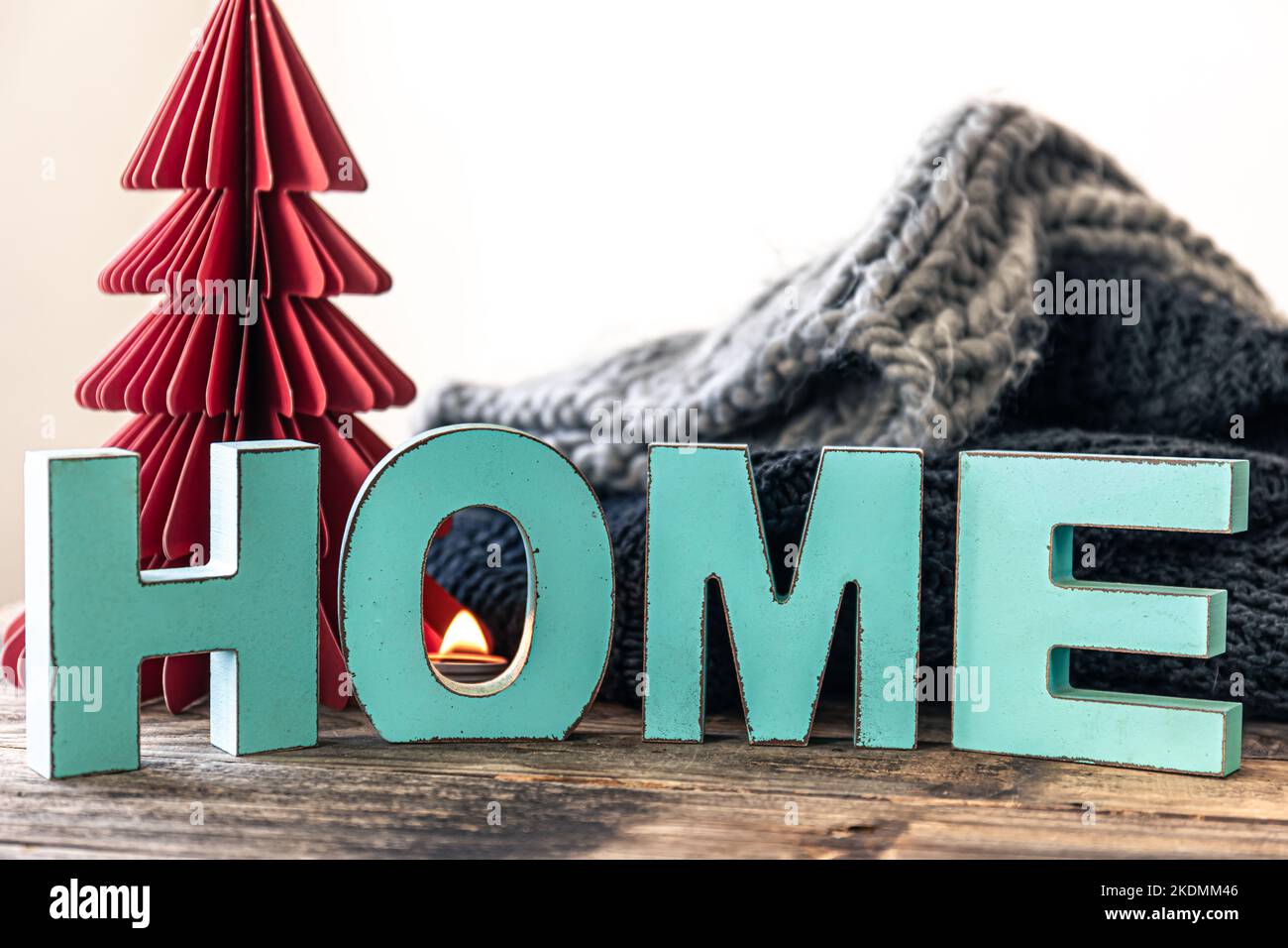 Cozy background with decorative word Home and home decor details Stock ...