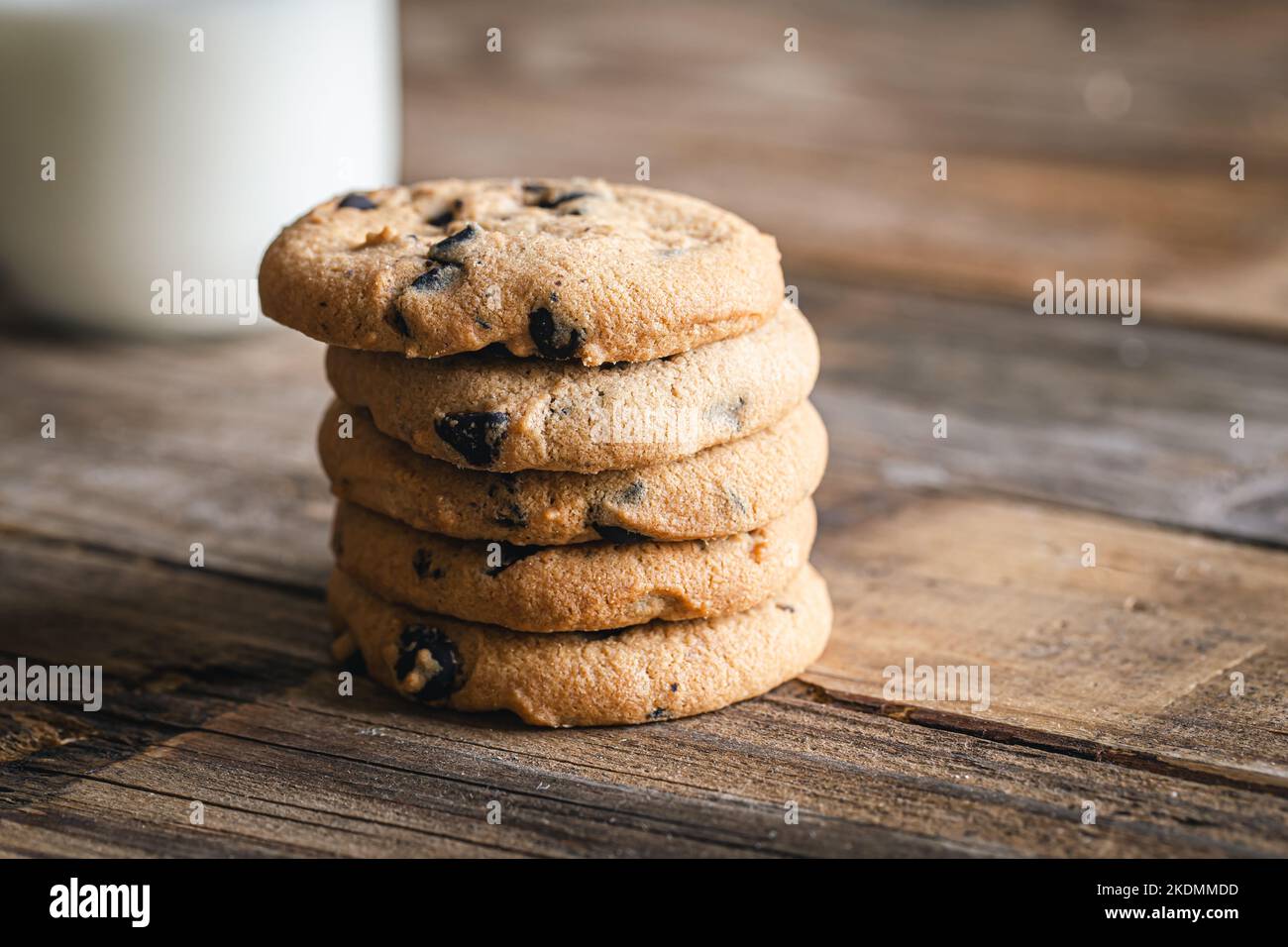 Chocolate chip cookies close up on a wooden background Stock Photo - Alamy