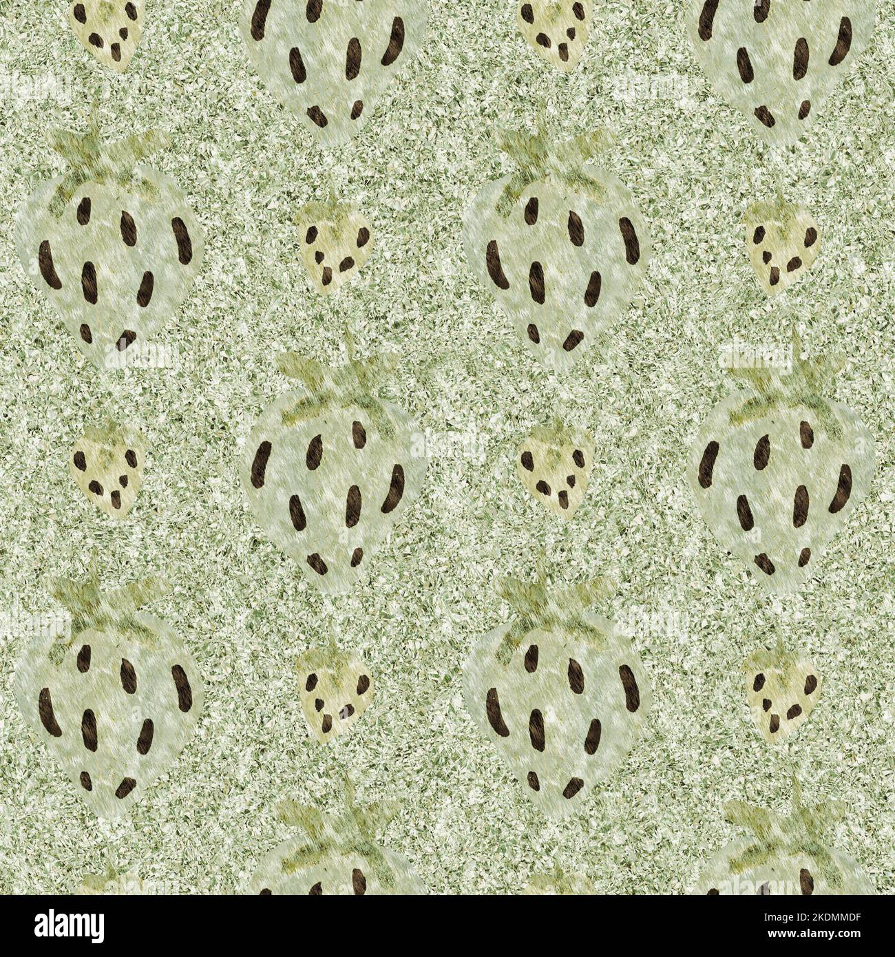 Green marl strawberry vintage seamless pattern. Cottagecore linen retro ...