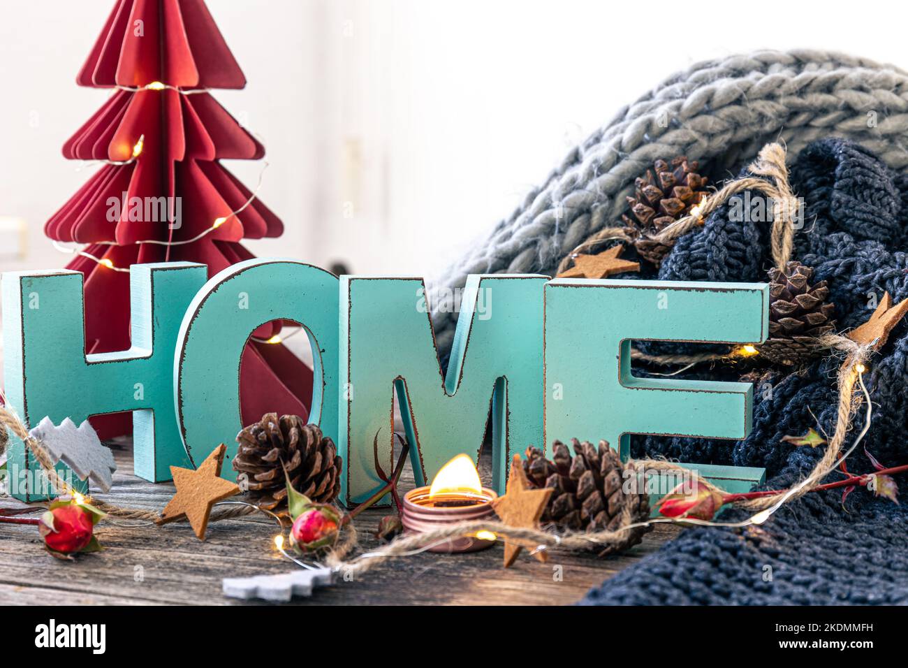 Cozy background with decorative word Home and home decor details Stock ...