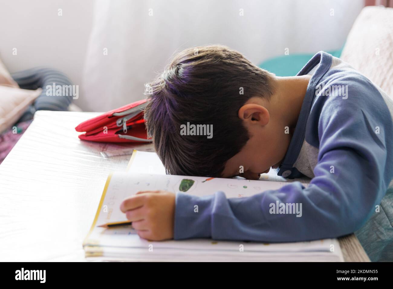 Boy doing homework at home Stock Photo - Alamy