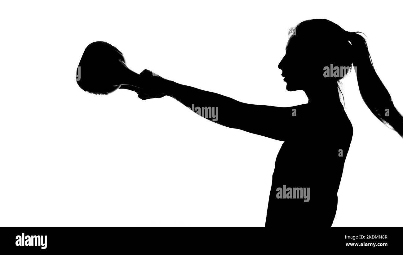 on a white background, a shadow, a black outline of a female figure ...