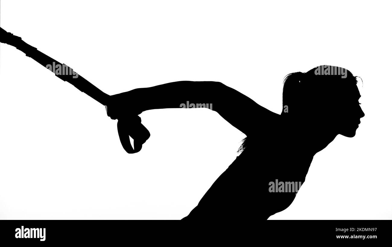 on a white background, a shadow, a black outline of a female figure ...