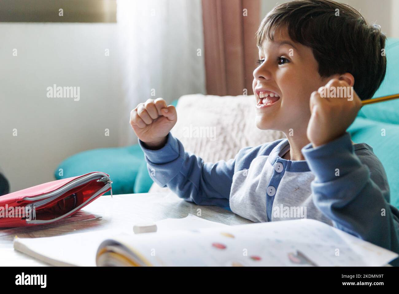 Boy doing homework at home Stock Photo - Alamy