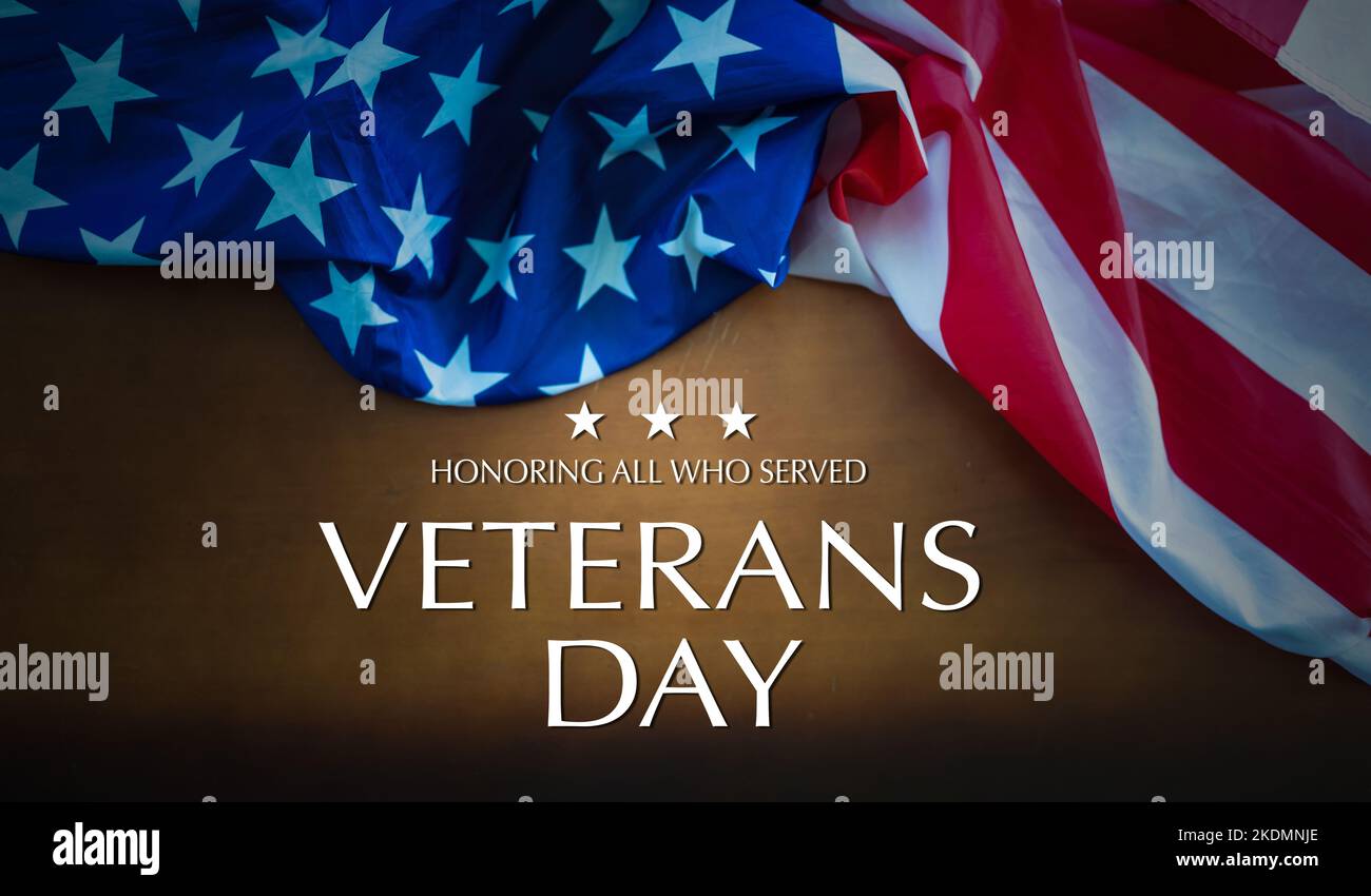 Veterans day. Honoring all who served. American flag on background ...