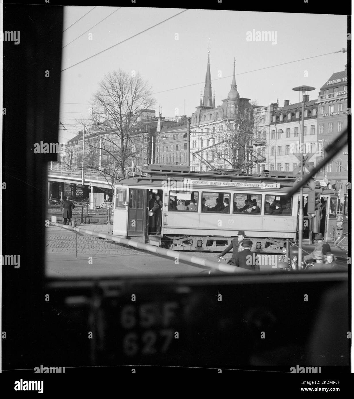 Tegelbacken. Stockholm tramways, SS tram 119 at downhill boom in ...