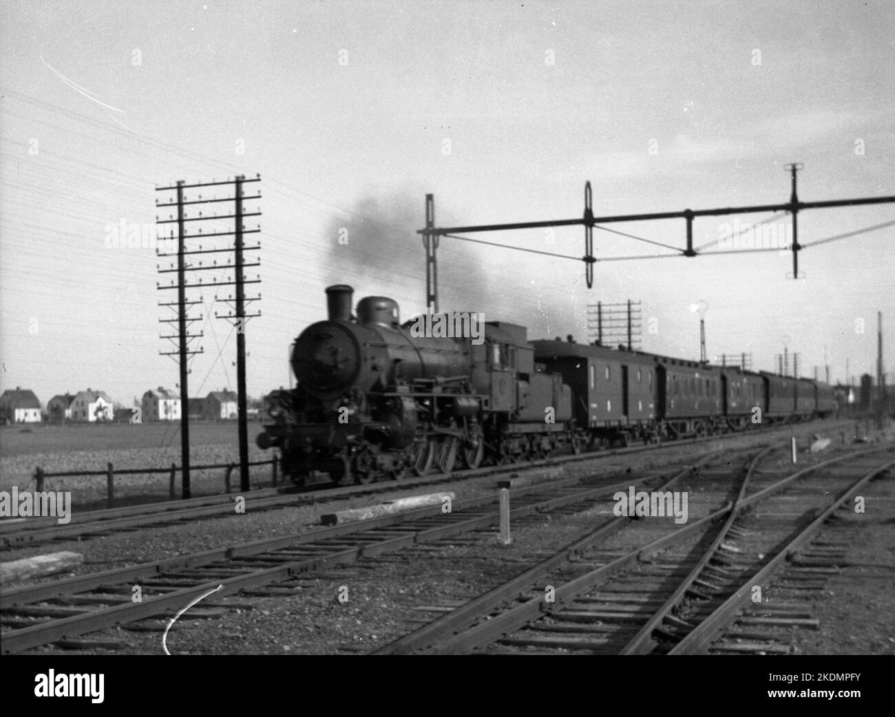 The State Railways, SJ B 1430 with passenger trains Uppsalagävle ...