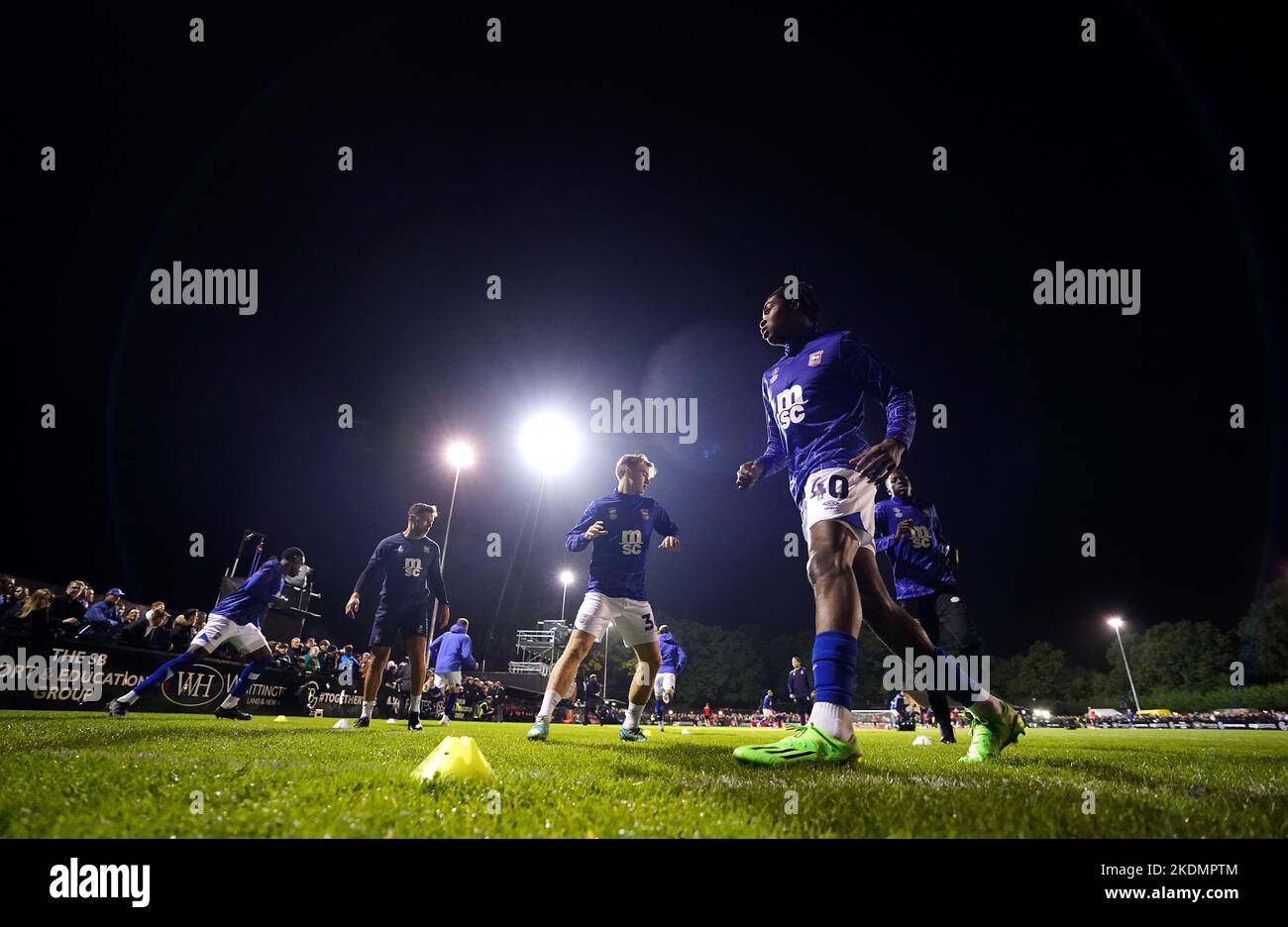 Ipswich Town players warm up on the pitch before the Emirates FA Cup ...