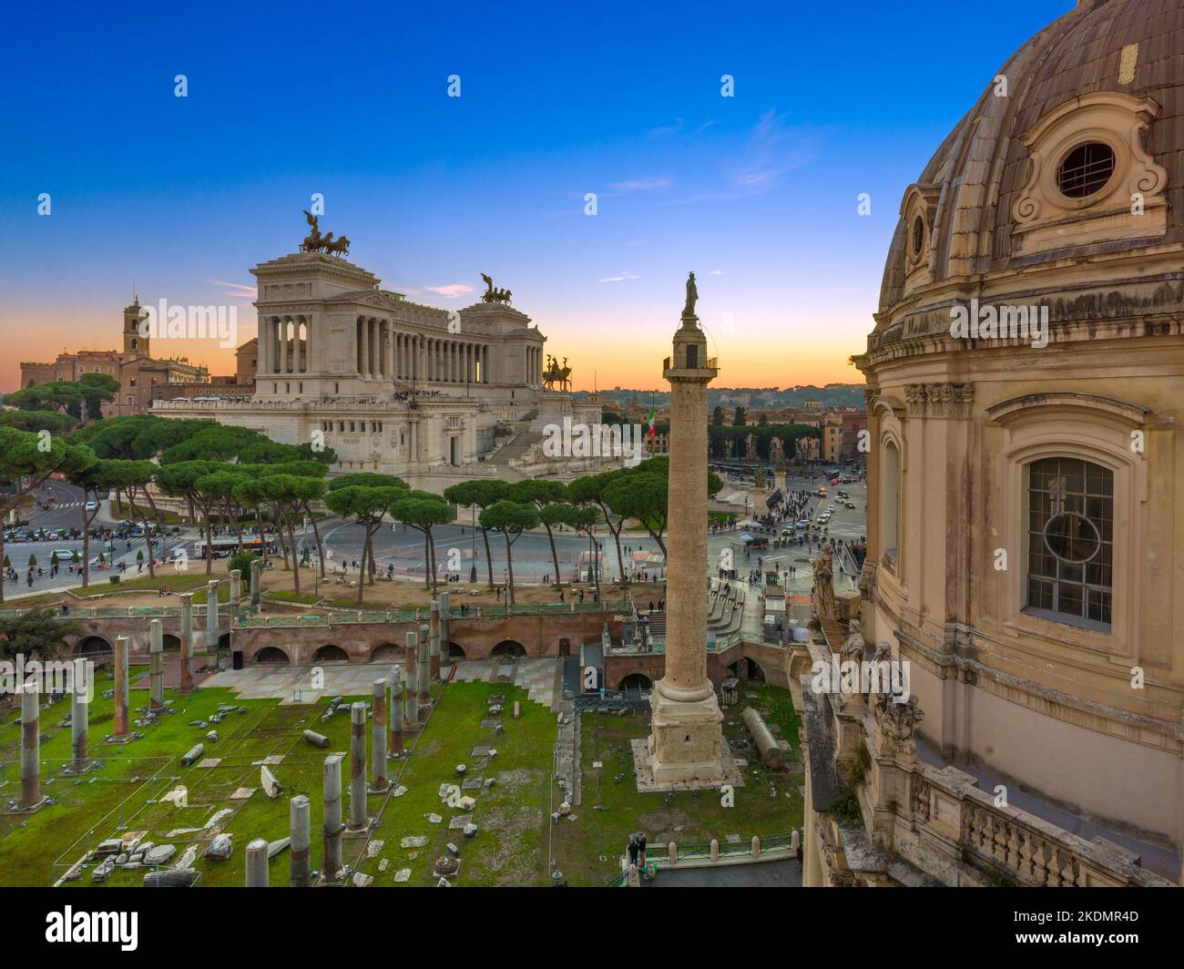 View of the Altare della Patria with the Trajan's Column and in ...