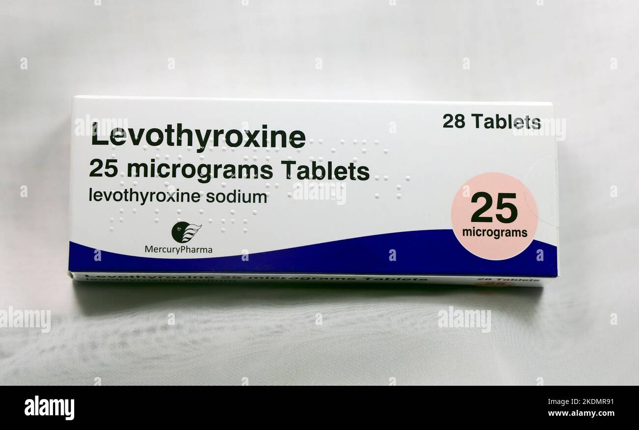 Levothyroxine 25 microgram tablets box. Studio set up. November 2022 ...