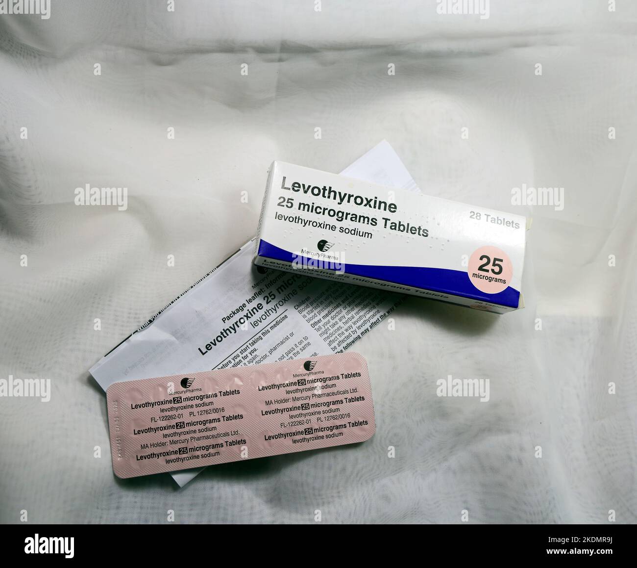 Levothyroxine 25 microgram tablets box. Studio set up. November 2022 ...
