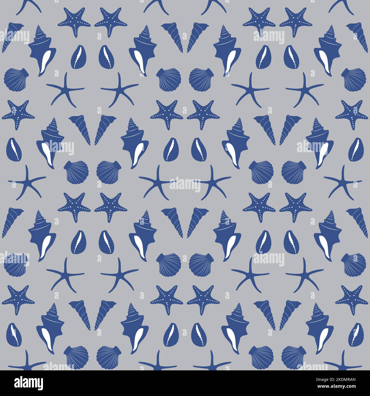 Boho seamless pattern with blue conch shells and sea stars Stock Vector ...