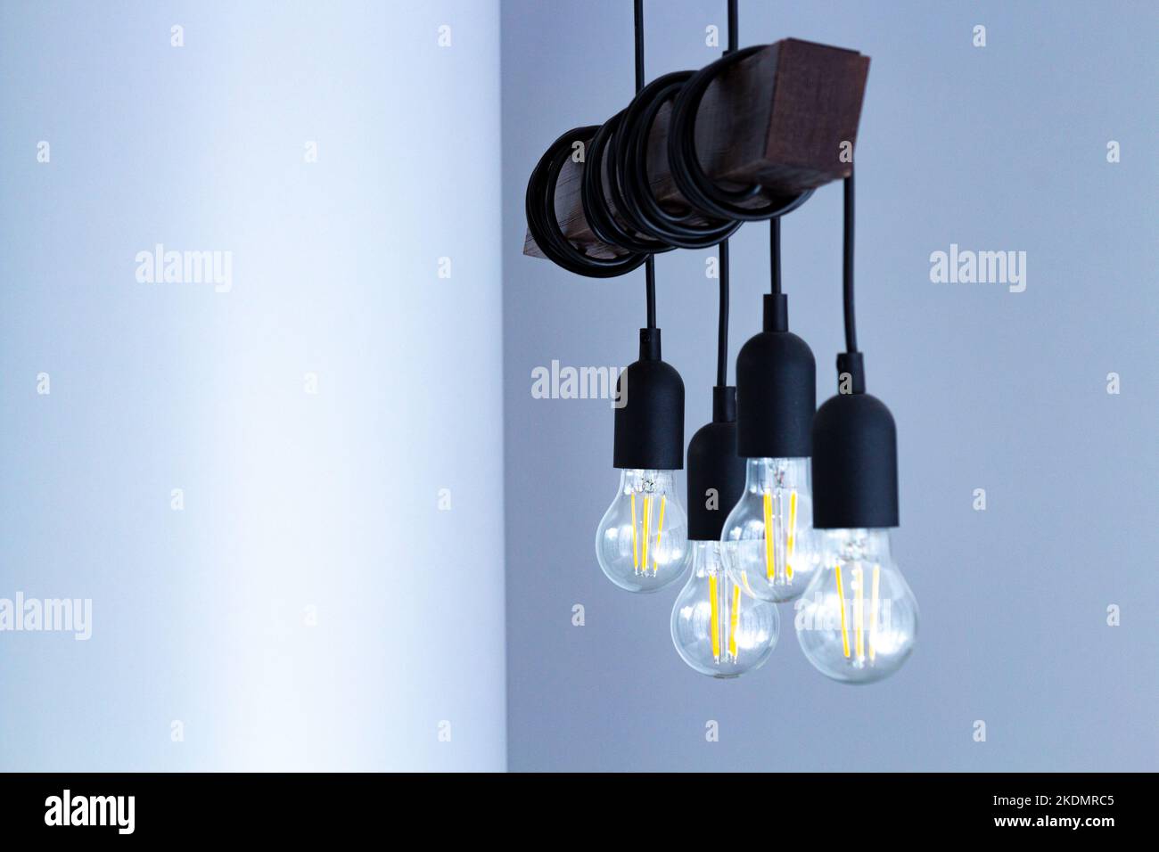 The lamp on the ceiling of the light bulbs located on the wires Stock ...