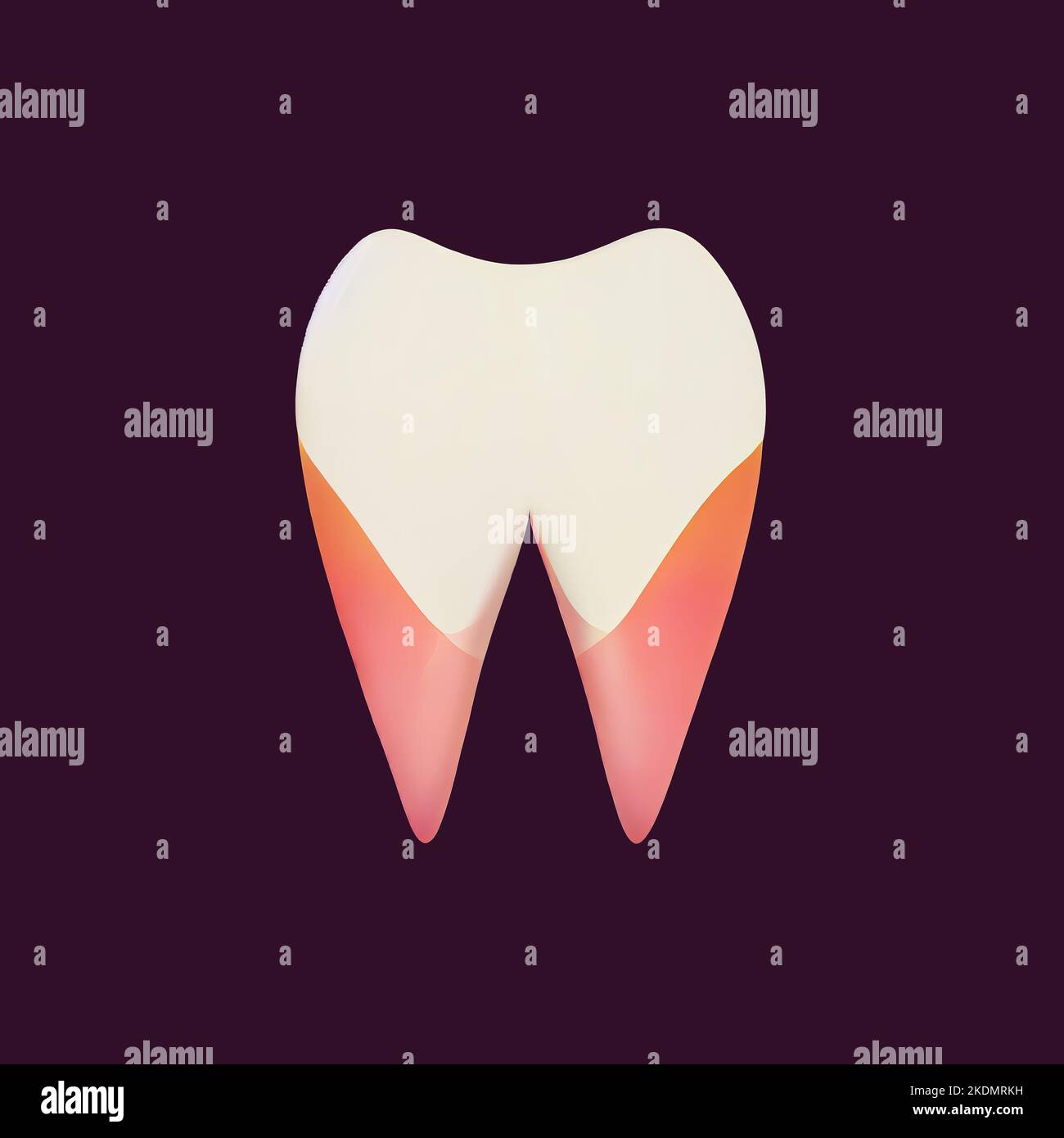 One tooth with a root on purple background. Digital illustration Stock ...