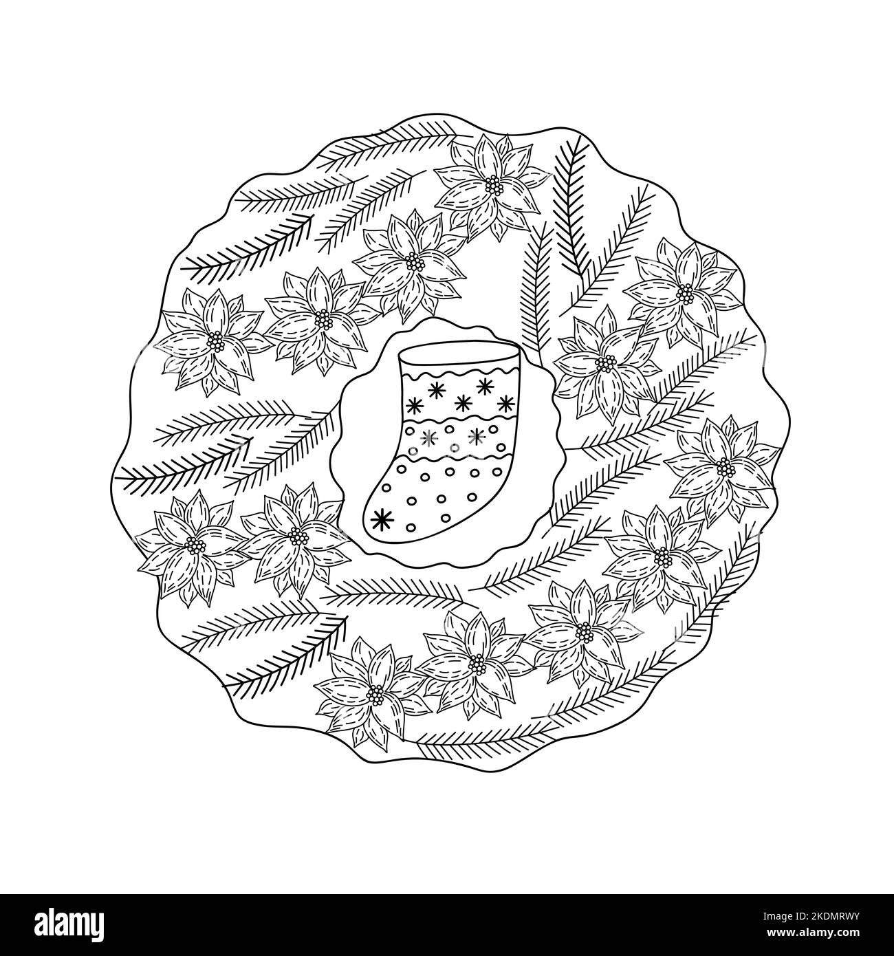 Christmas decorative festive wreath of poinsettia, fir-tree branches ...