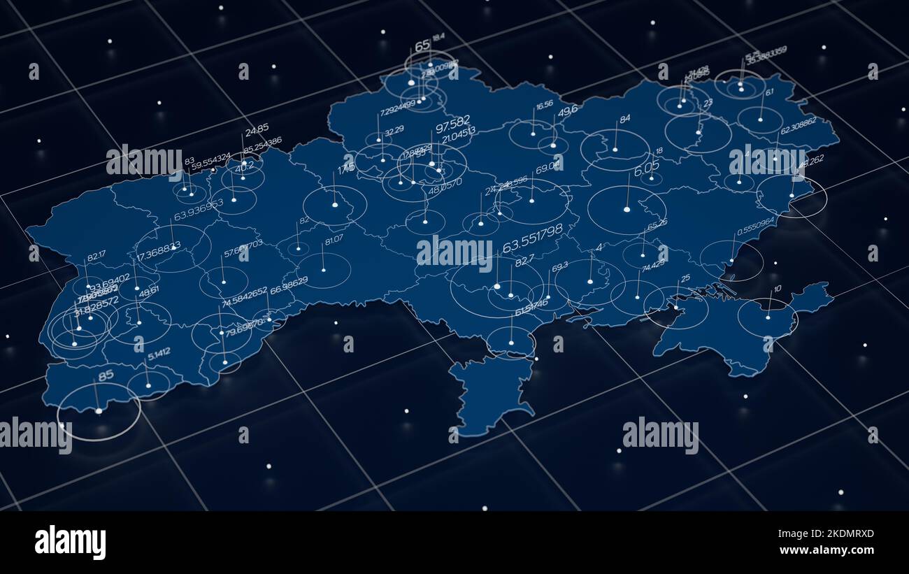 Ukraine blue map big data visualization. Futuristic map infographic. Information aesthetics ...