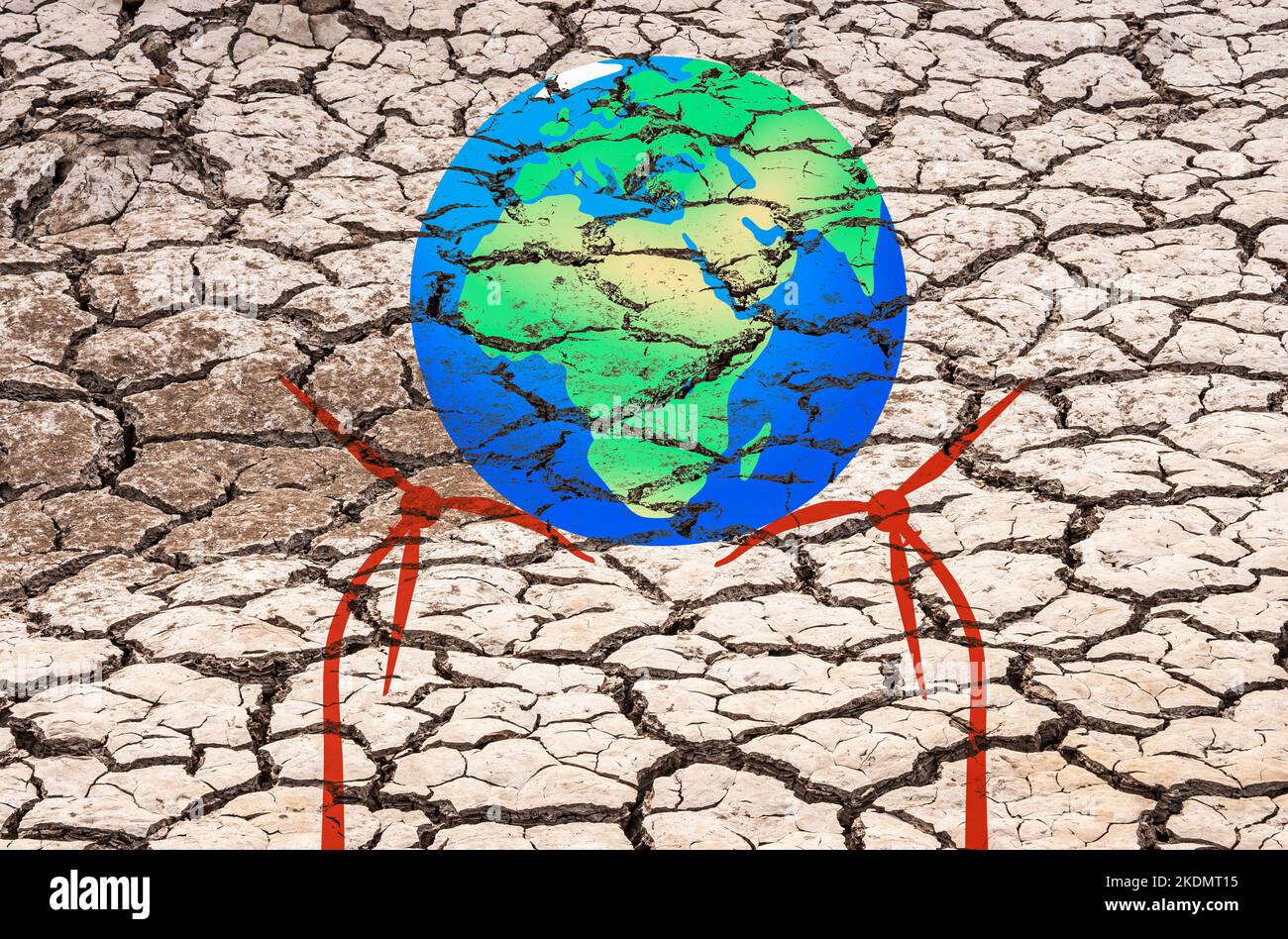 Map of Africa on cracked earth background. Global warming, climate ...