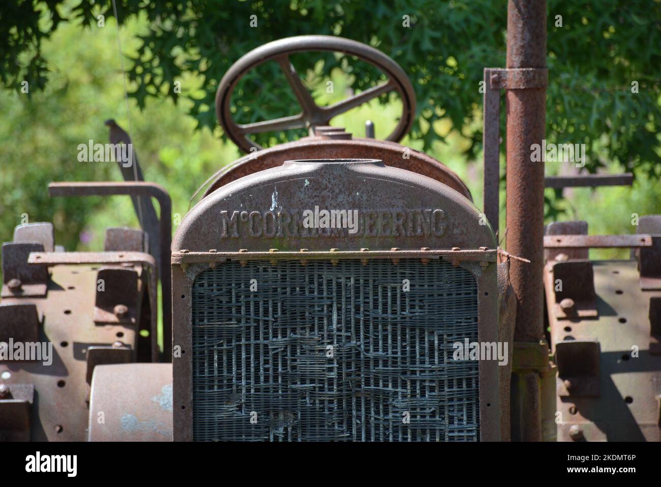 A close up view of an antique McCormick-Deering farm tractor showing ...