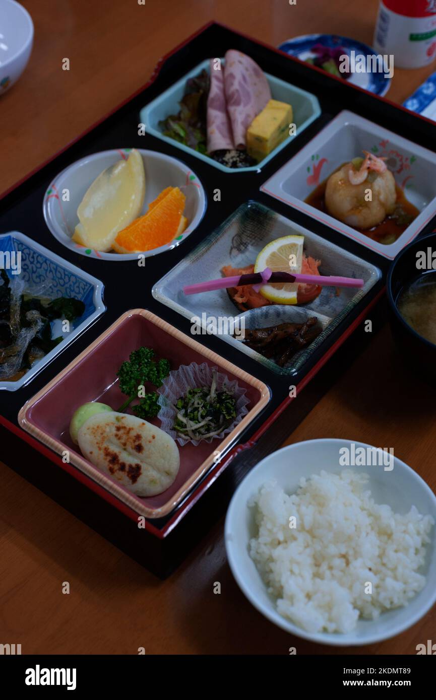 A traditional Japanese breakfast served at the Hotel Senjojiki ...