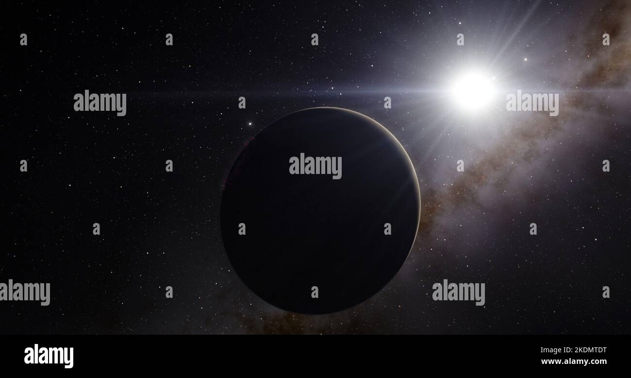 Planet over Milky Way galaxy with sun and stars, space 3d illustration ...