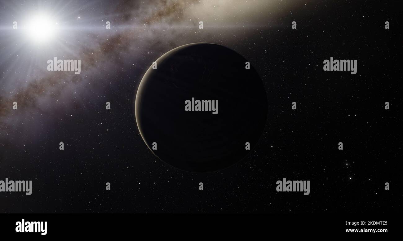 Planet over Milky Way galaxy with sun and stars, space 3d illustration ...