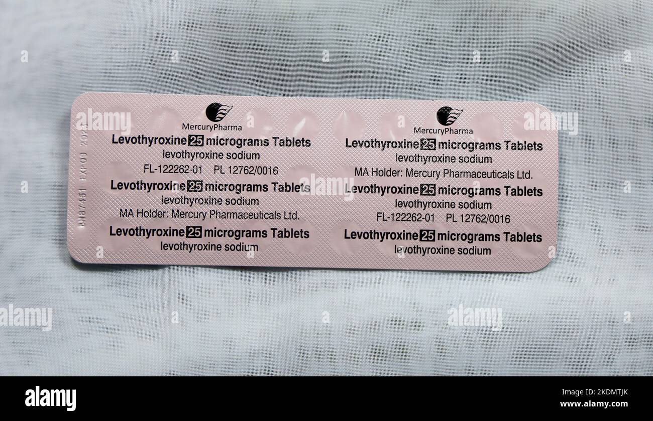 Levothyroxine tablets box 25 micrograms. Studio set up. November 2022 ...