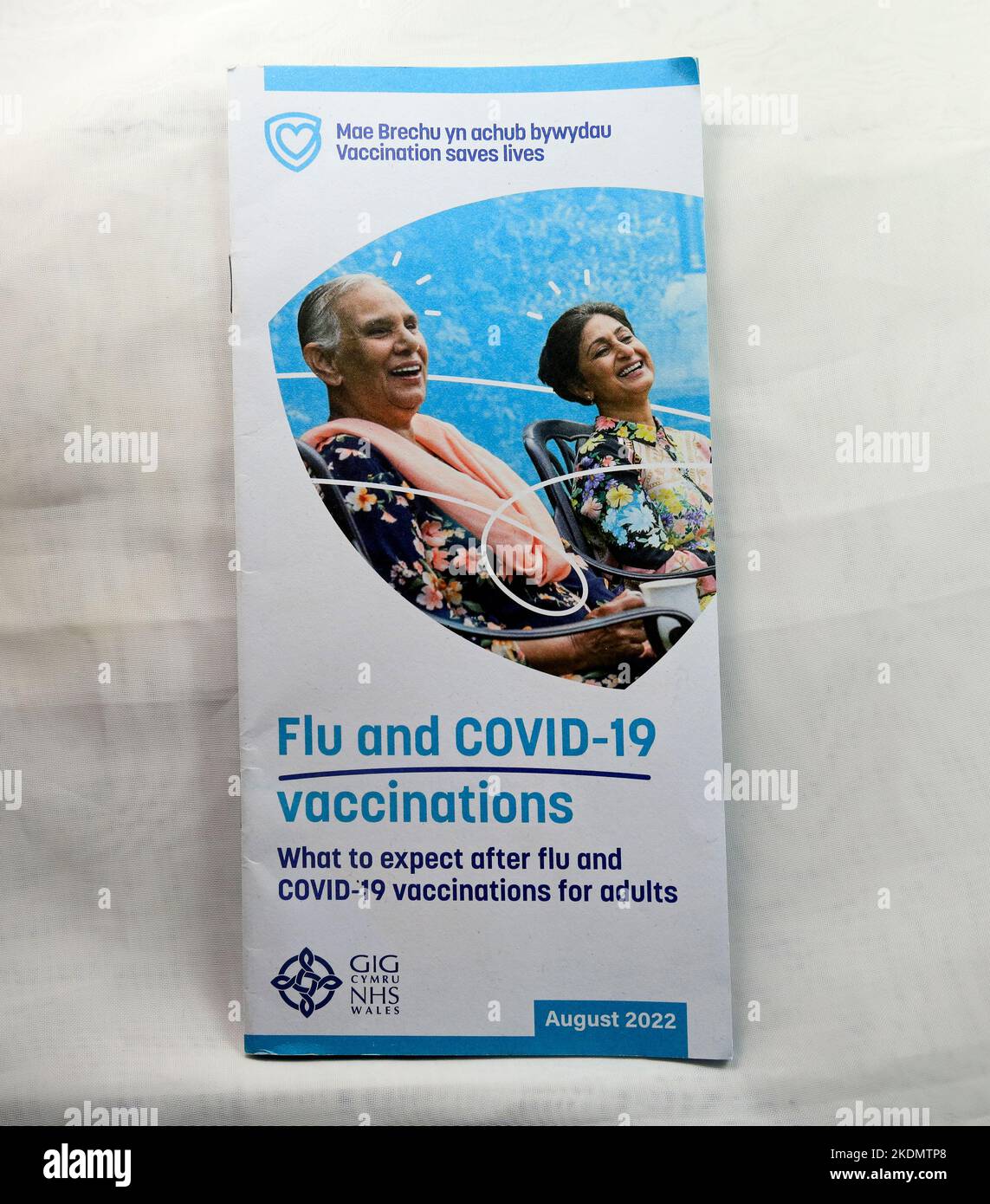 Flu and Covid-19 vaccinations leaflet. NHS Wales. Studio set up ...