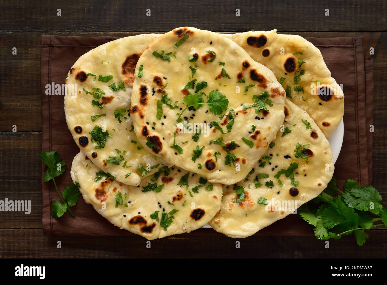 Homemade indian naan bread. Top view, flat lay. Top view, flat lay ...