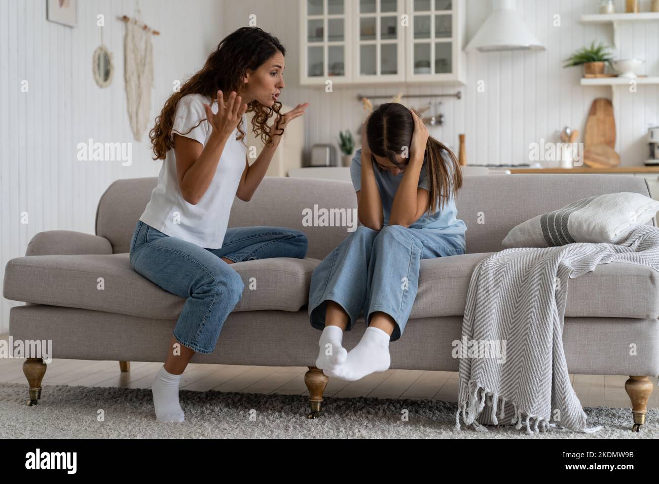 Angry Woman Mother Shouting At Teenage Daughter Trying To Discipline