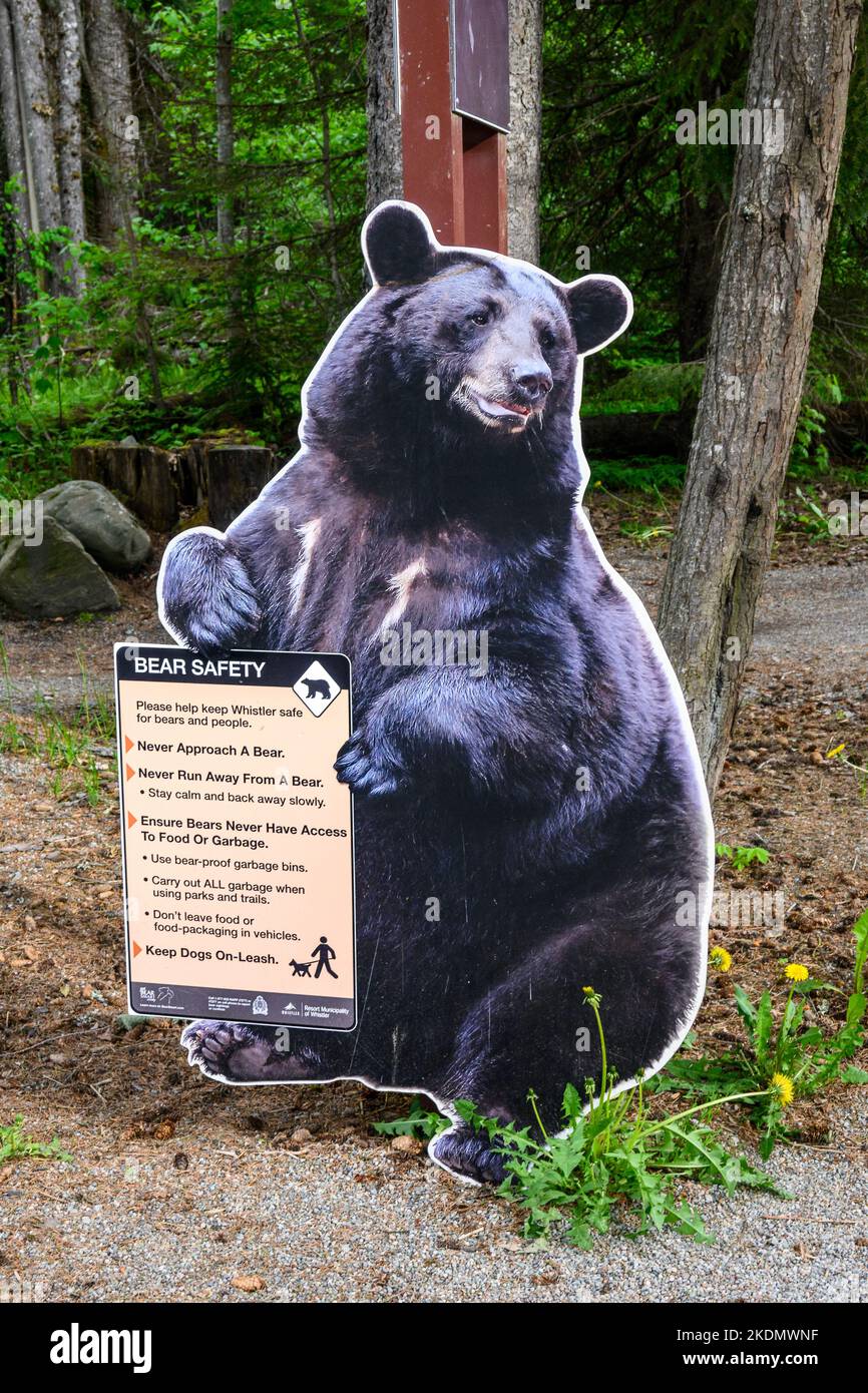 WHISTLER, BC, CANADA – JUNE 10, 2022: bear safety sign in public park ...