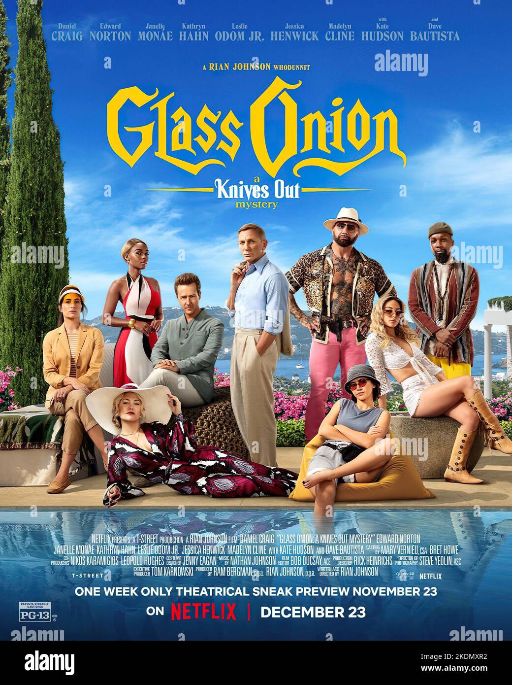 GLASS ONION: A KNIVES OUT MYSTERY, US poster, top 7 from left: Kathryn ...