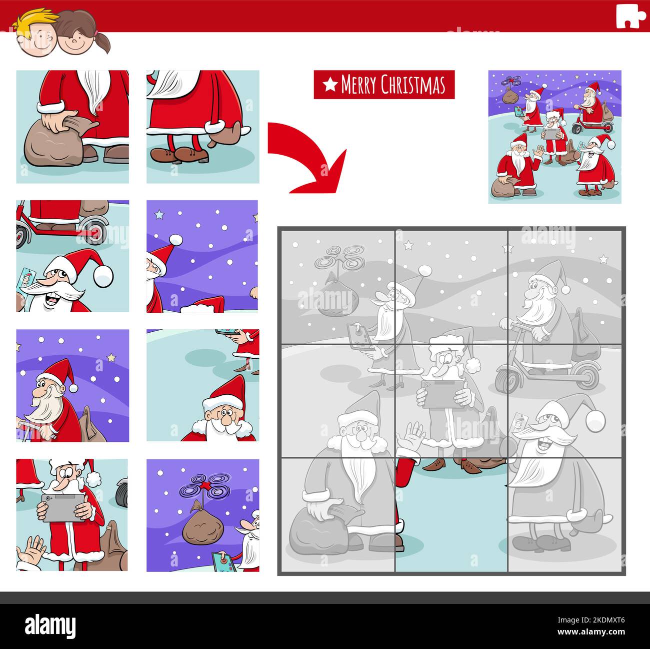 Cartoon illustration of educational jigsaw puzzle game for children ...