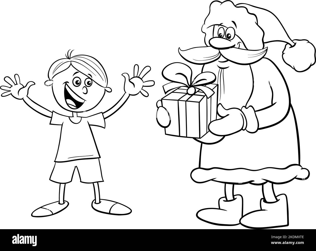 Black And White Cartoon Illustration Of Santa Claus Character With