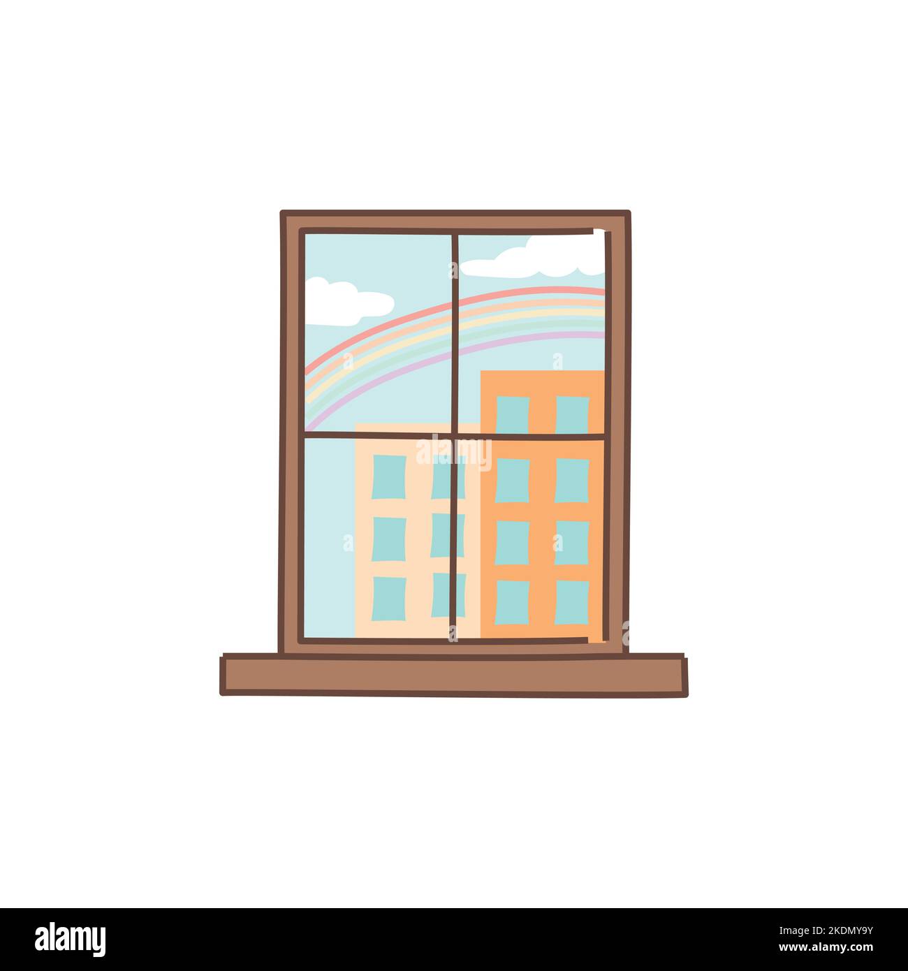 Rainbow outside the window color line icon. Pictogram for web page ...