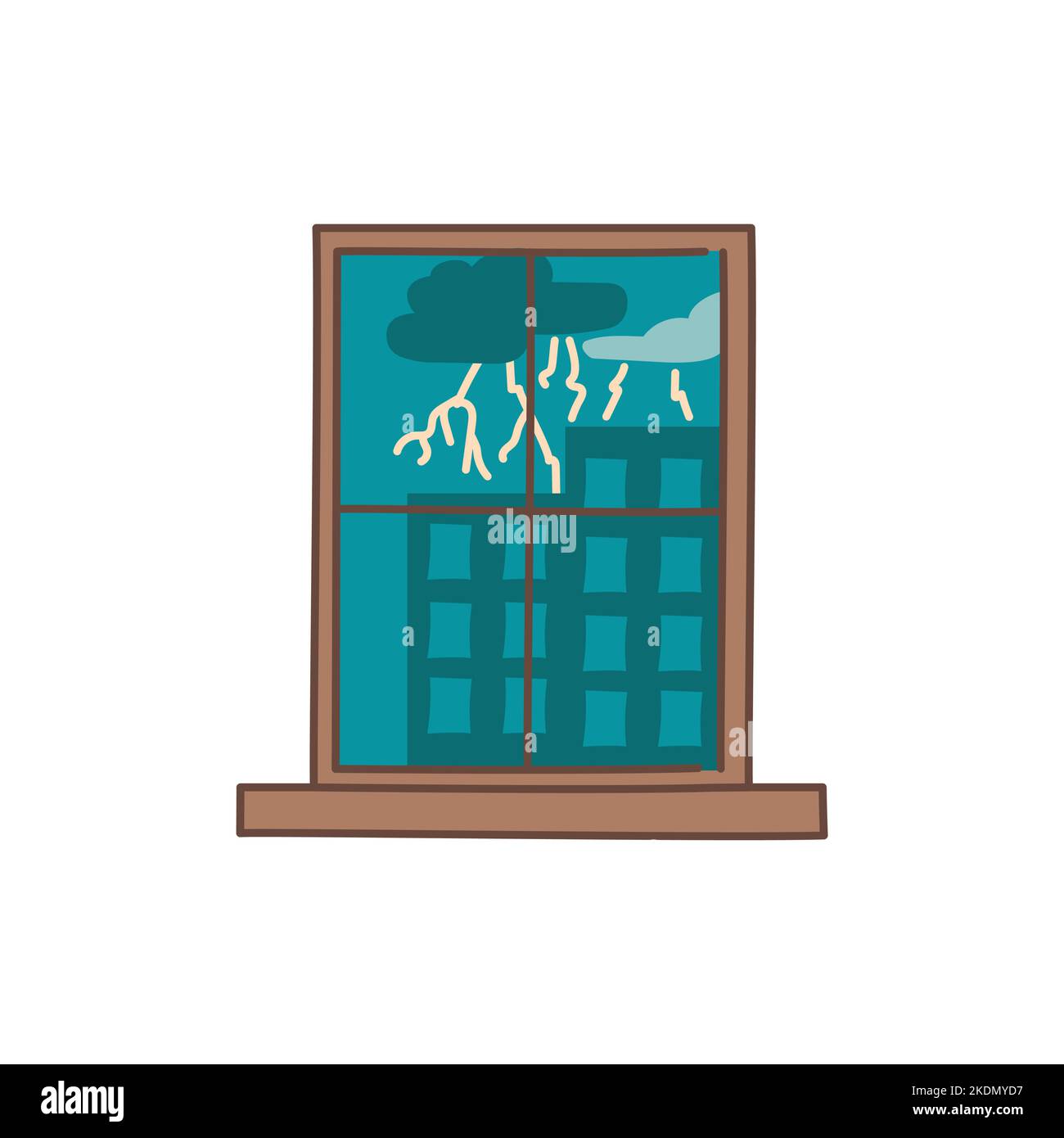 Rain with thunderstorm outside the window color line icon. Pictogram ...