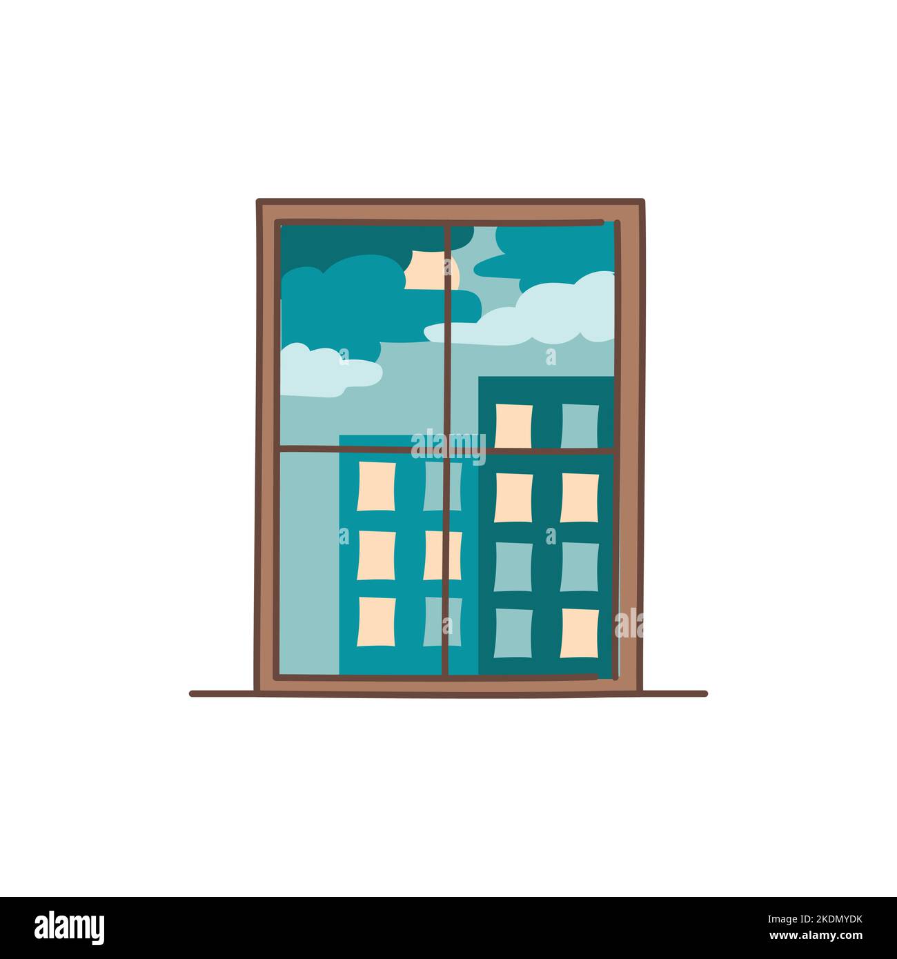 Cloudy night outside the window color line icon. Pictogram for web page ...